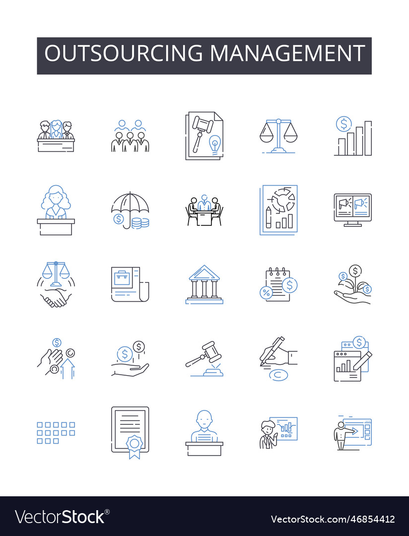 Outsourcing management line icons collection Vector Image