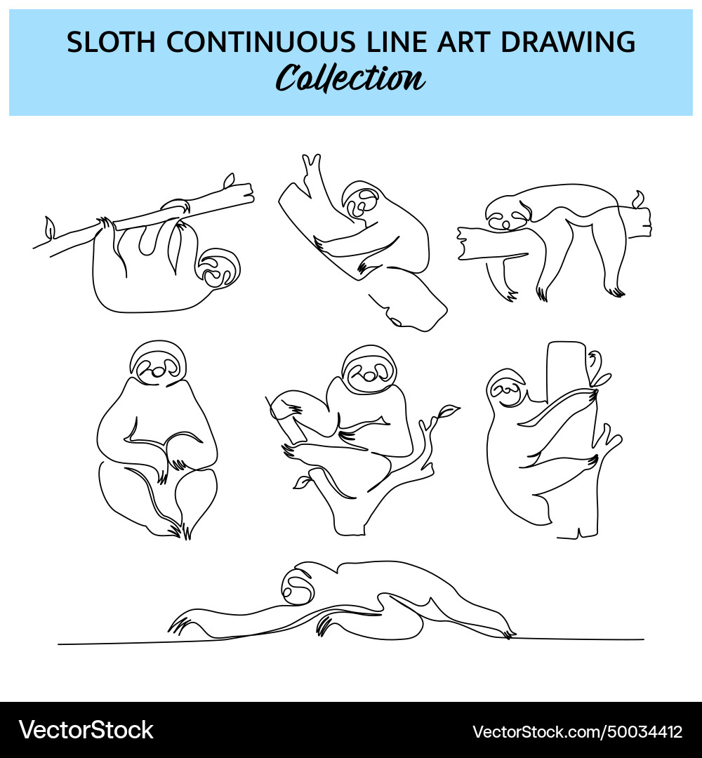 Set of sloth line design simple animal silhouette Vector Image