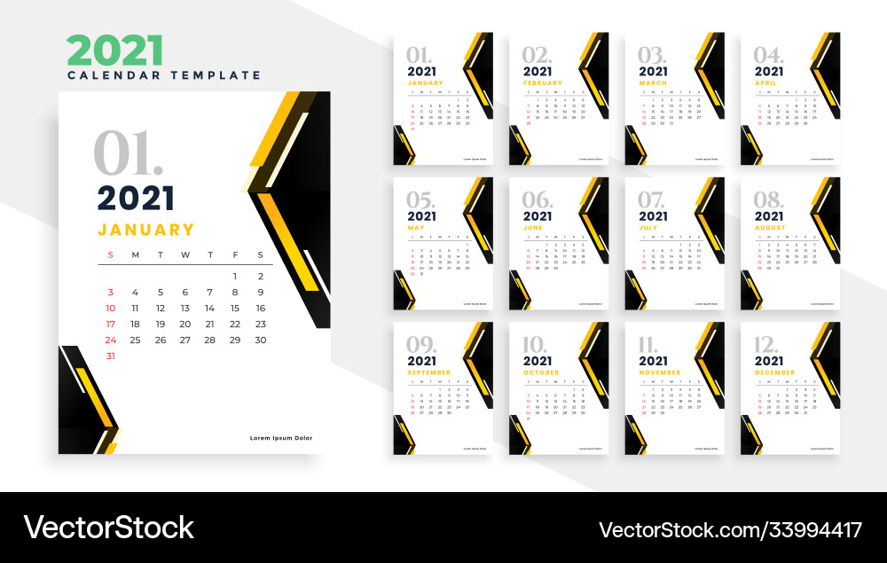2021 calendar design in geometric style template Vector Image