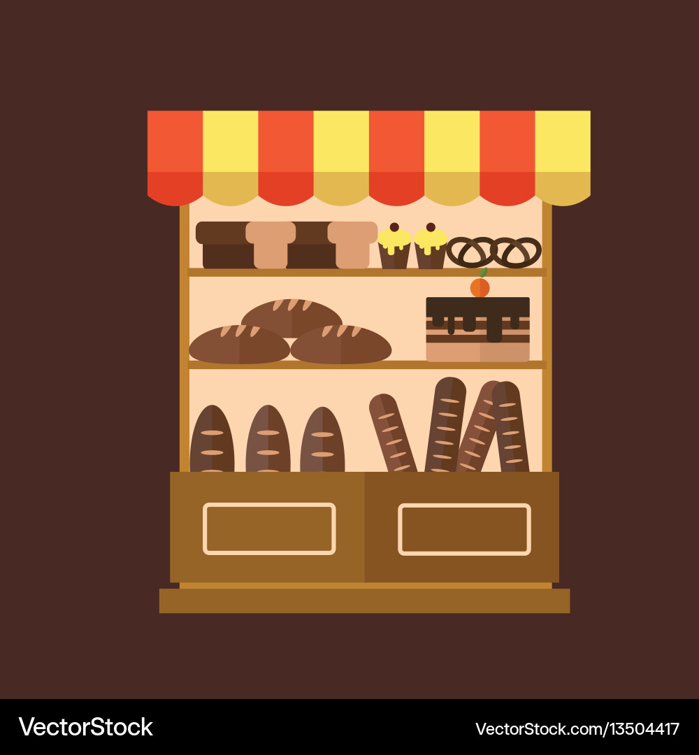 Bakery shop stall with products Royalty Free Vector Image