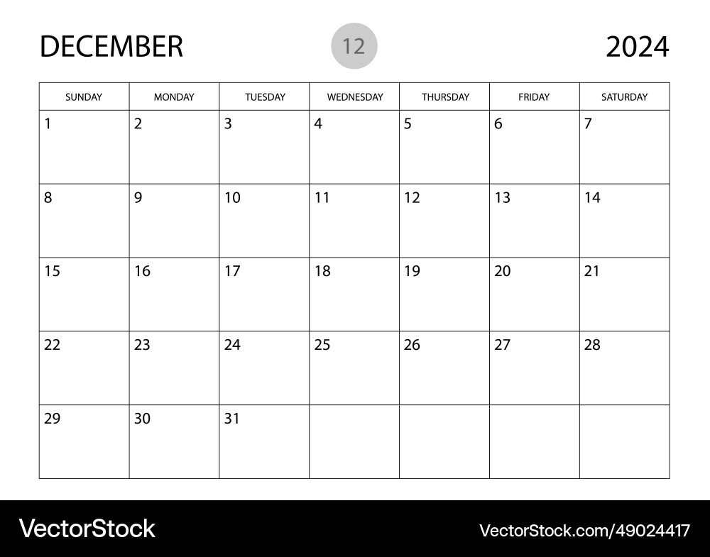December 2024 year planner template calendar Vector Image