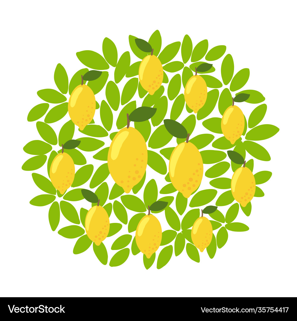Lemon fruits tree against round background Vector Image
