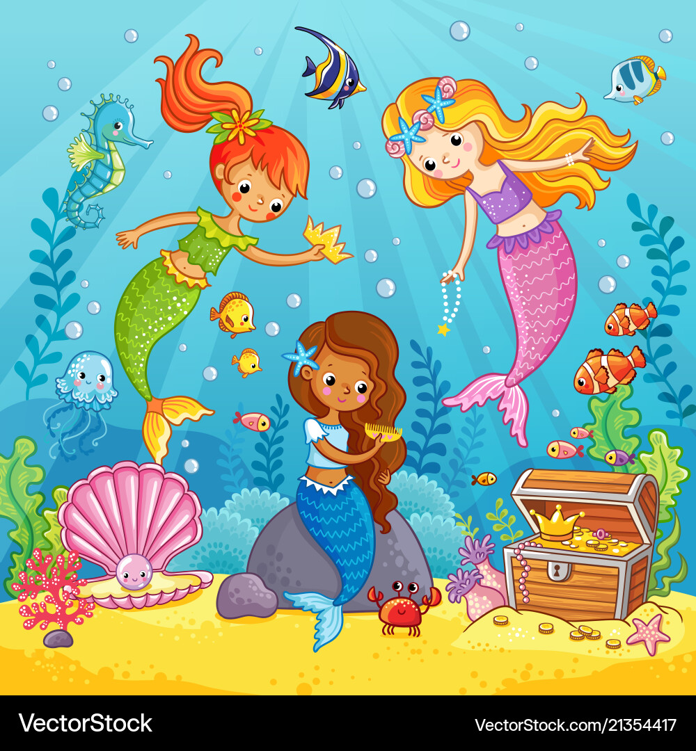 Mermaids play under the water Royalty Free Vector Image