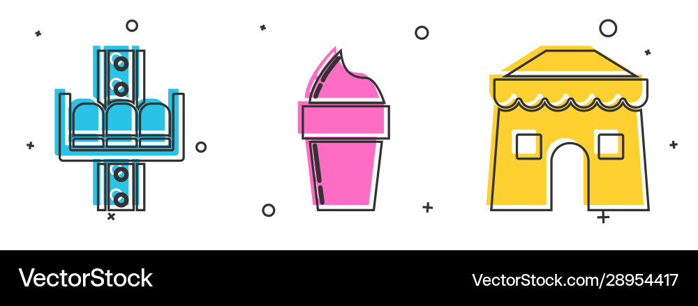 Set attraction carousel ice cream in waffle cone Vector Image