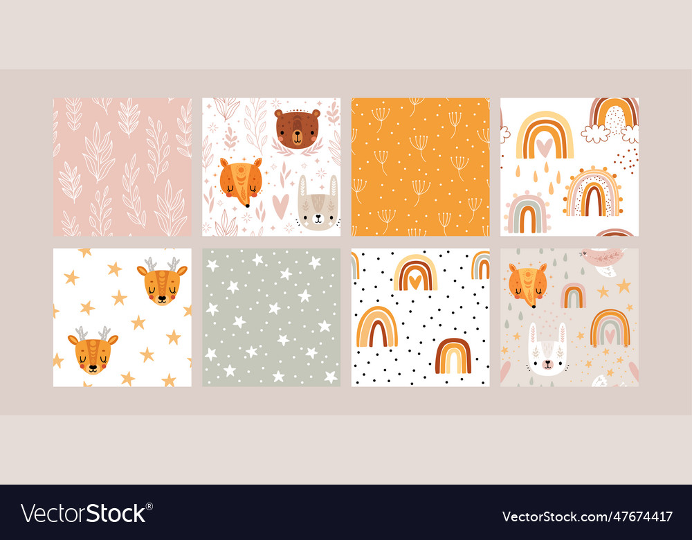 Set of seamless boho patterns with rainbows Vector Image