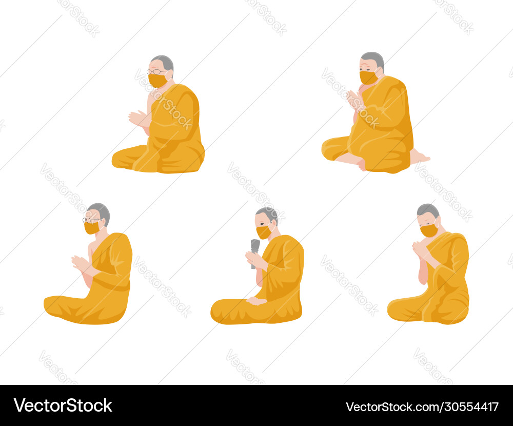 Social distancing monk pray and keep distance Vector Image