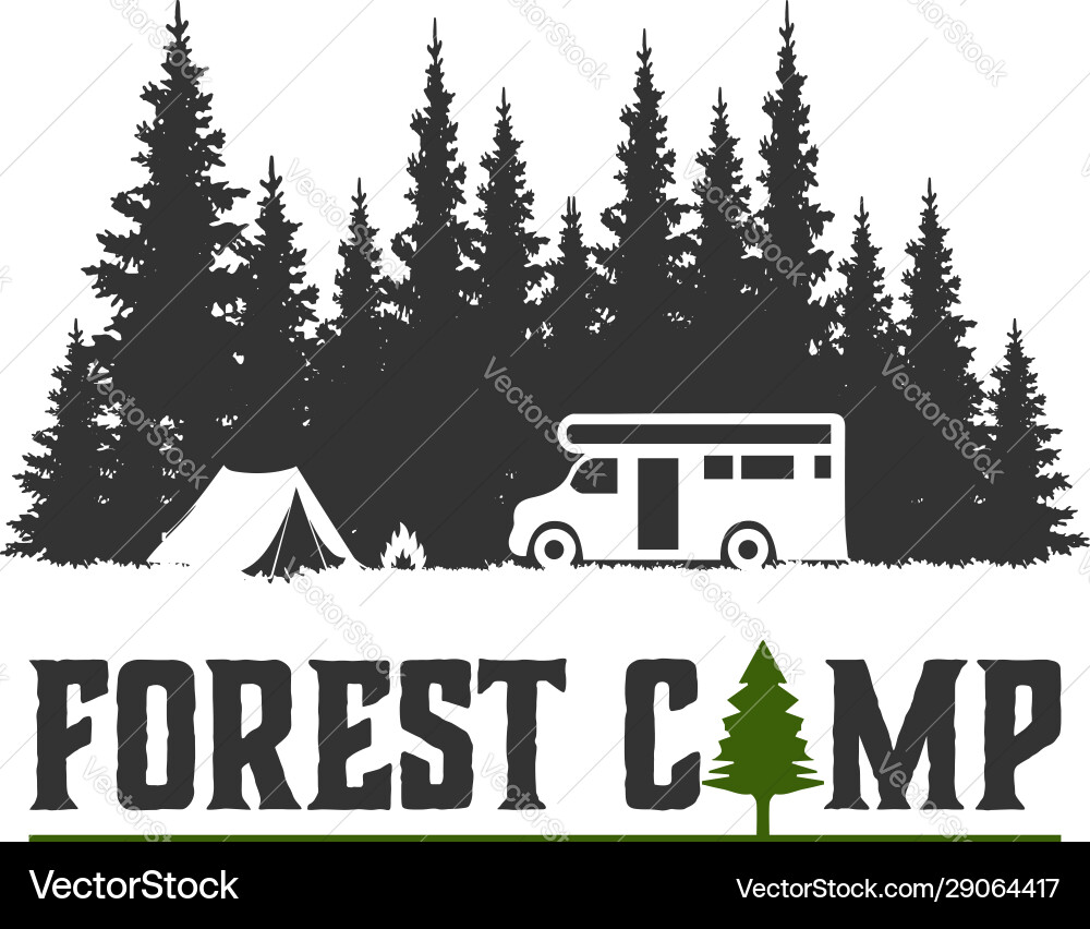 Wilderness explorer logo with camp car and pine Vector Image