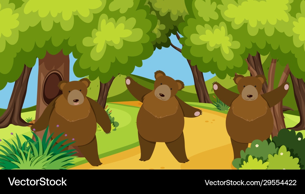 Background scene with grizzly bears in forest Vector Image