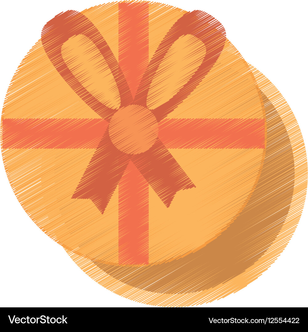 Drawing gift box round with red bow ribbon Vector Image