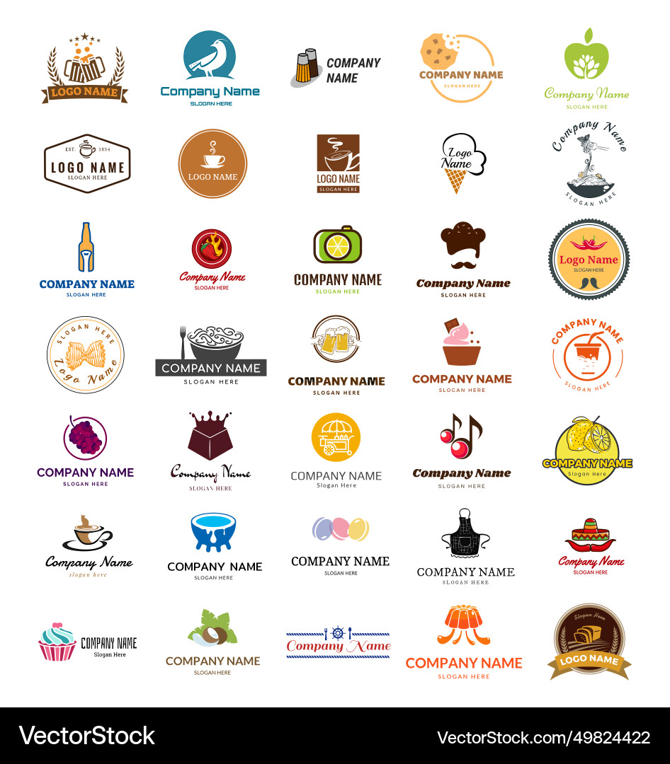 Logo mega collection food and drink set Royalty Free Vector