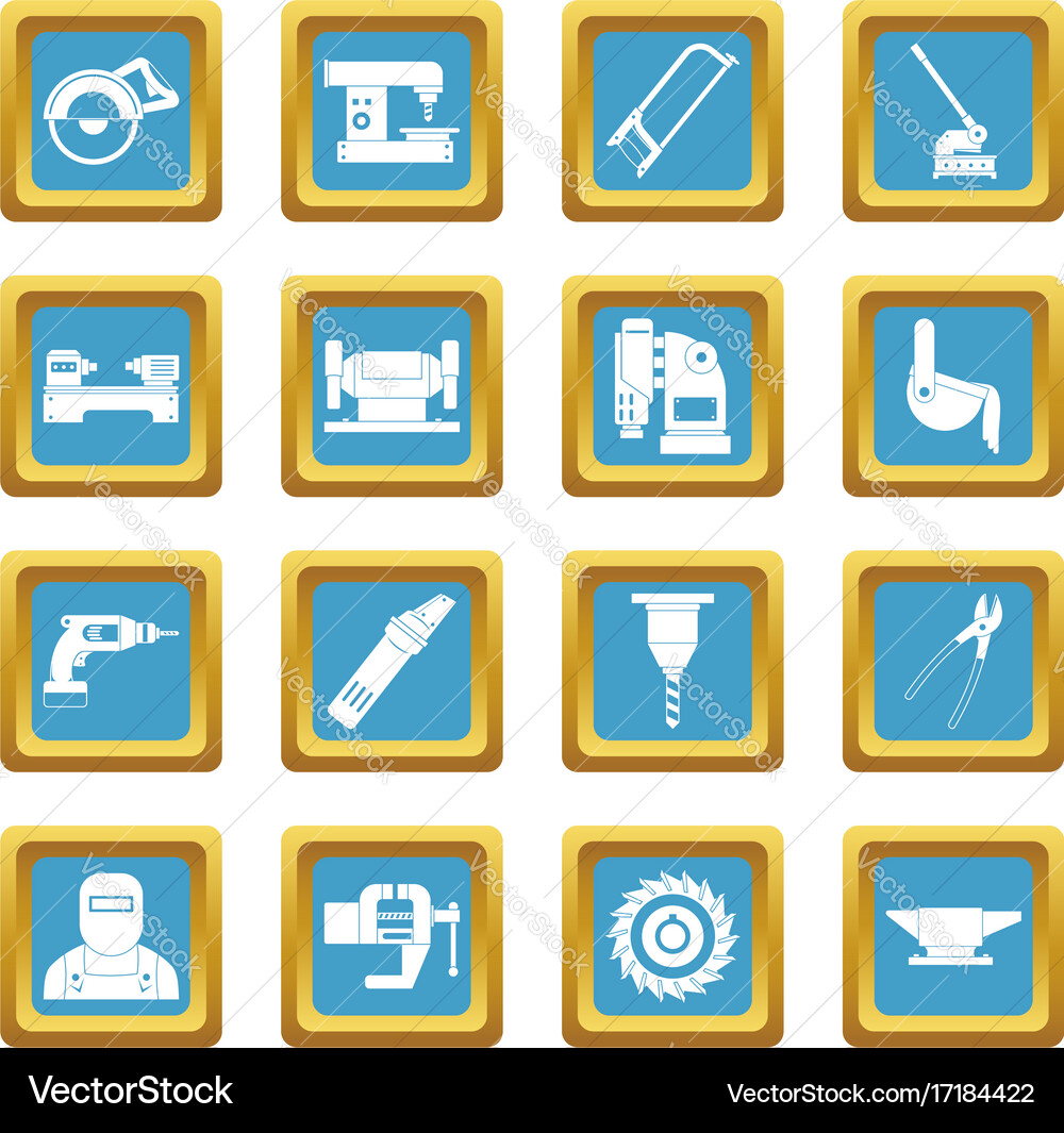 Metal working icons azure Royalty Free Vector Image