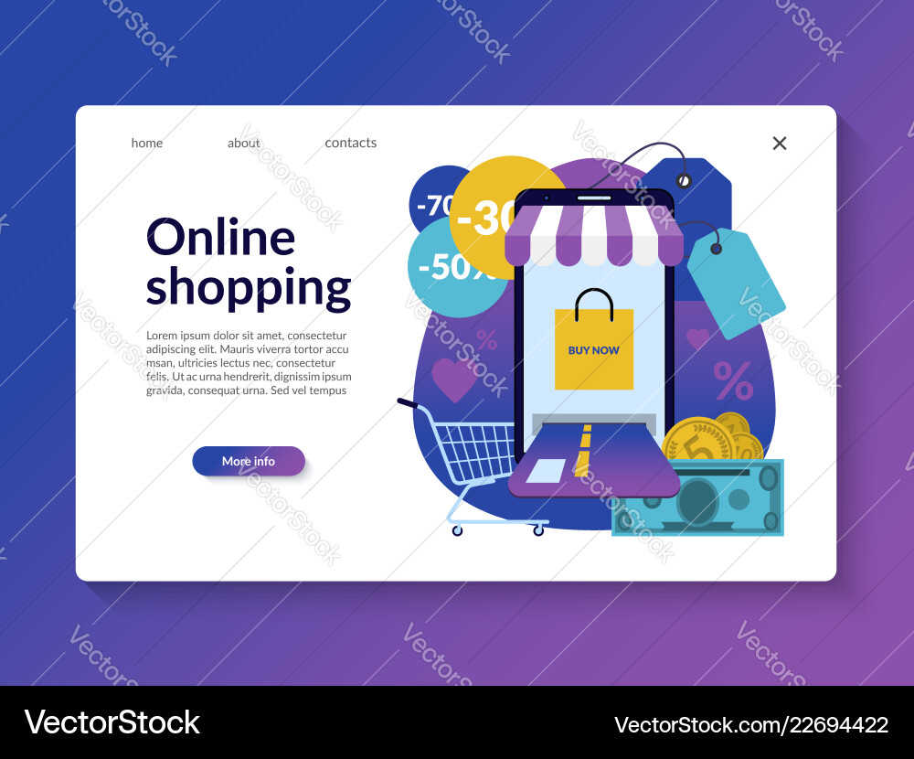 Online shopping landing page template Royalty Free Vector
