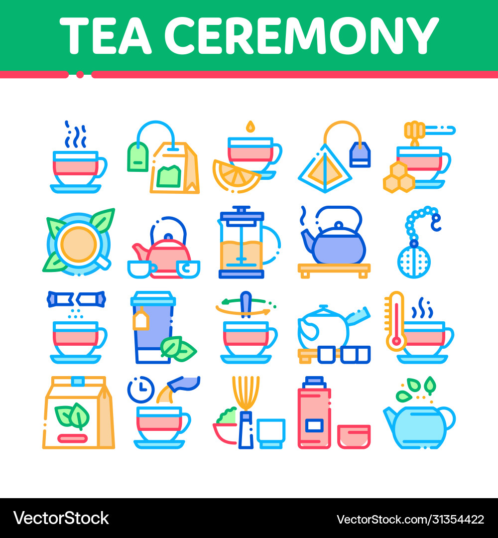 Tea ceremony tradition collection icons set Vector Image