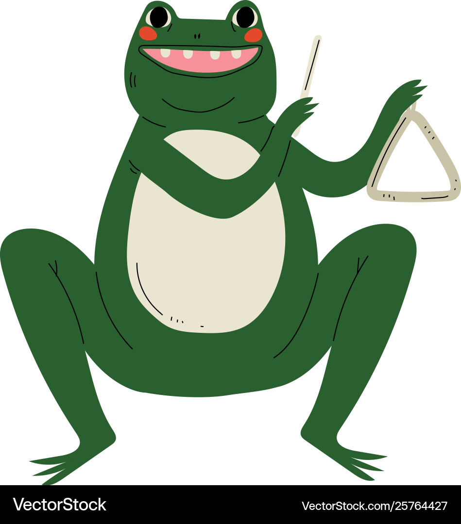 Frog playing triangle cute cartoon animal Vector Image