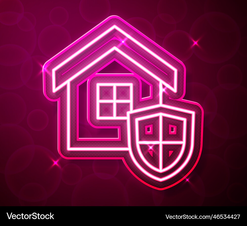 Glowing neon line house with shield icon isolated Vector Image