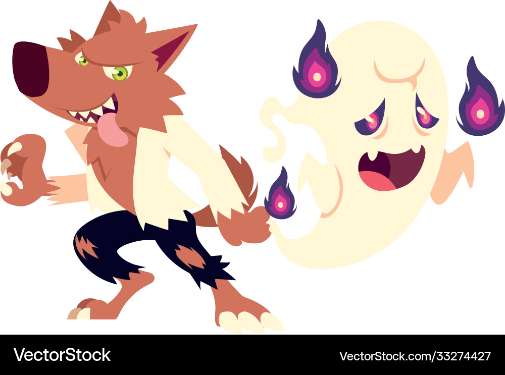 Halloween werewolf and ghost cartoons Royalty Free Vector