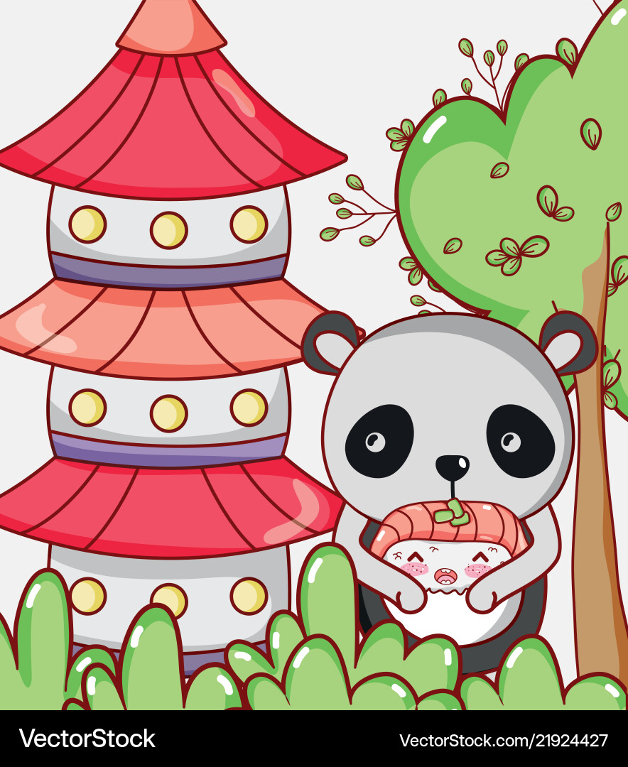 Panda and japanese food Royalty Free Vector Image
