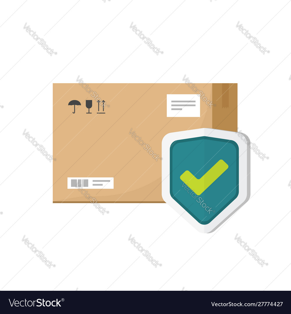 Parcel box protected with shield symbol Royalty Free Vector