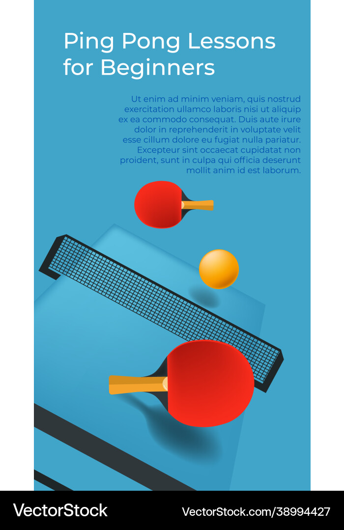 Ping pong lessons for beginners banner with info Vector Image