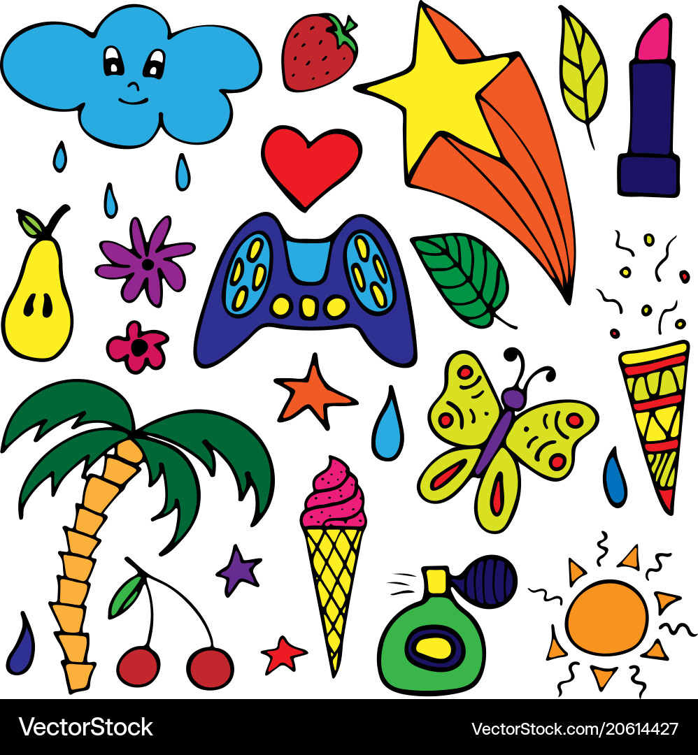 Set lovely hand-drawn stickers isolated Royalty Free Vector