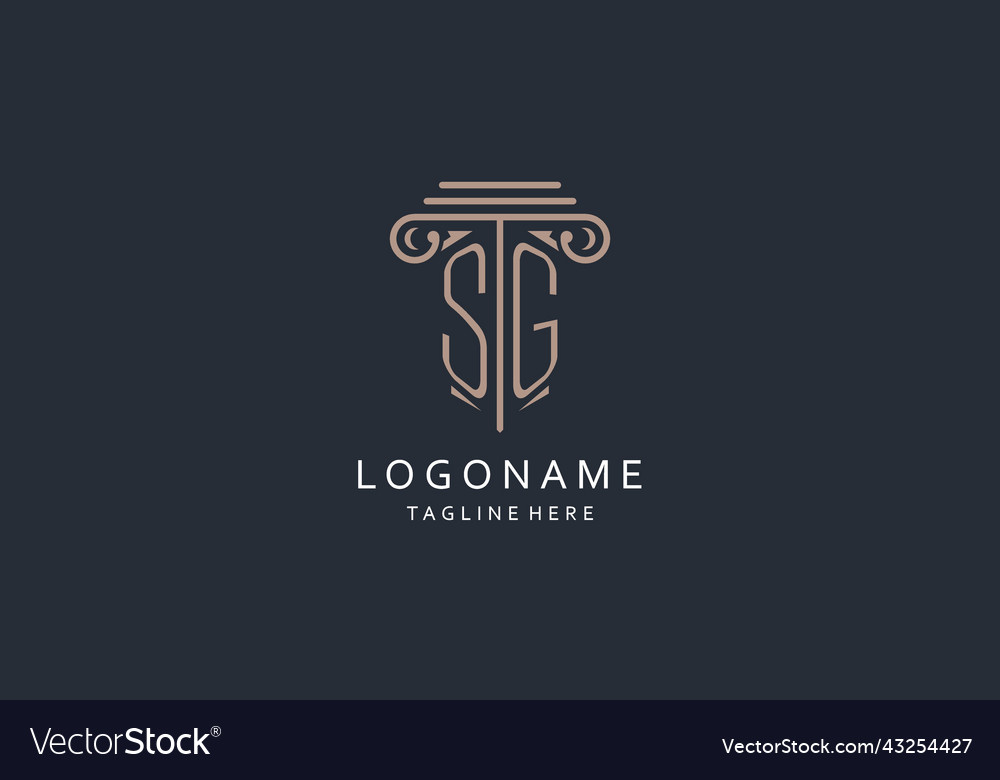 Sg monogram logo with pillar shape icon luxury Vector Image