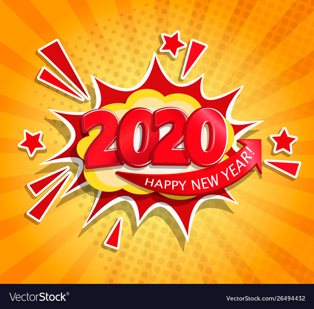 2020 new year boom card in retro pop art style Vector Image
