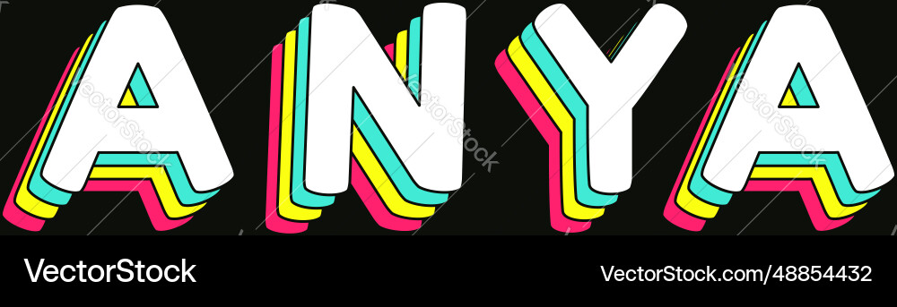 Anya - retro rainbow typography faded style Vector Image