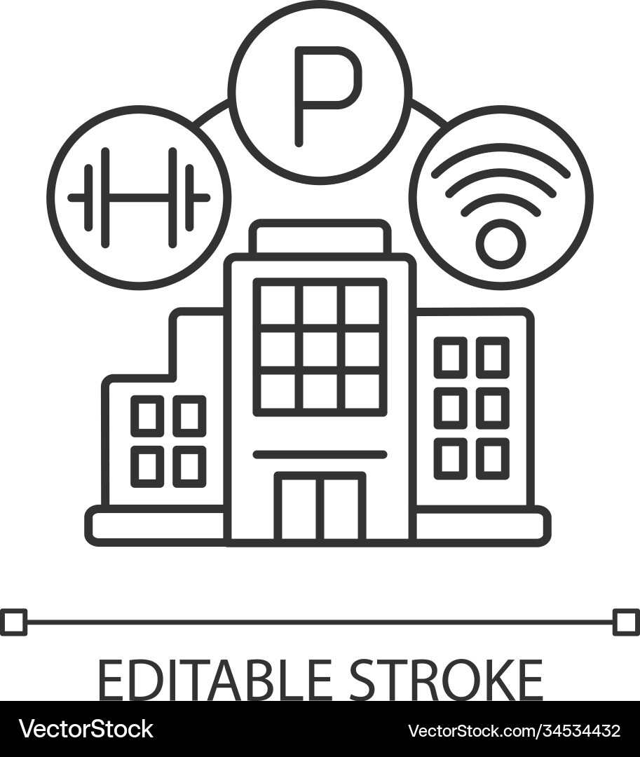 Building amenities pixel perfect linear icon Vector Image