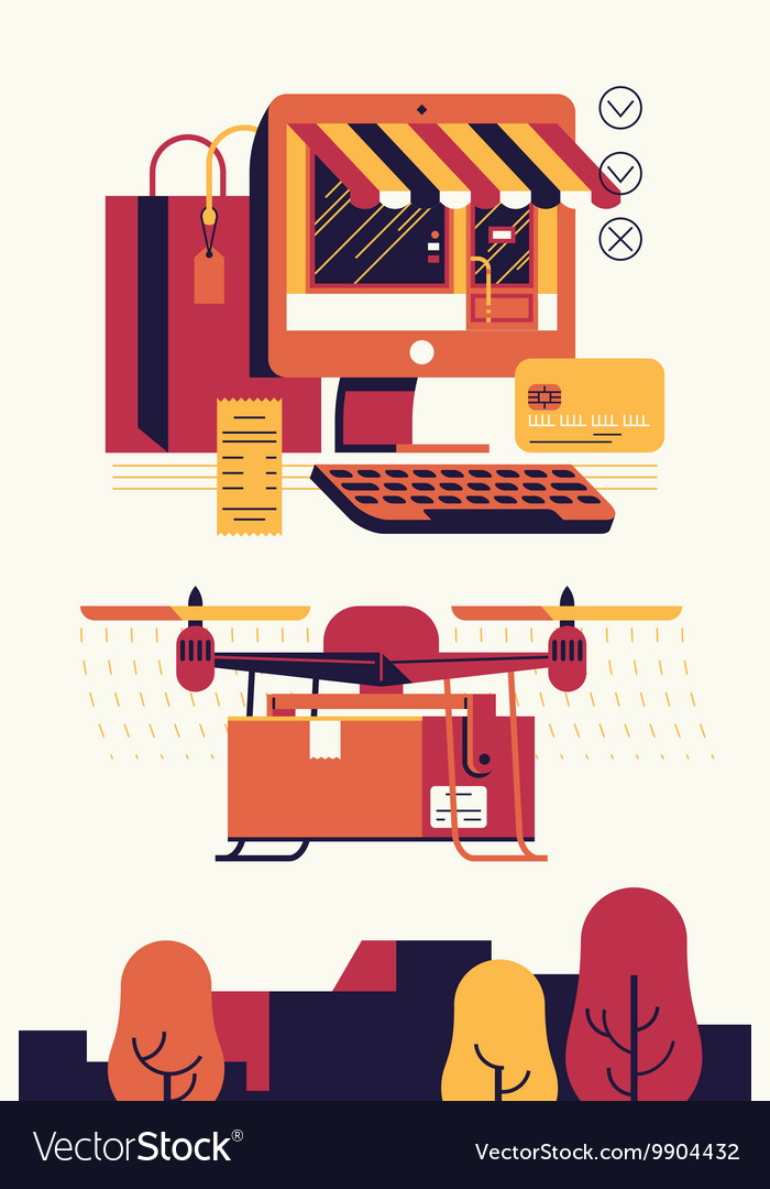Drone delivering some online shopping Royalty Free Vector