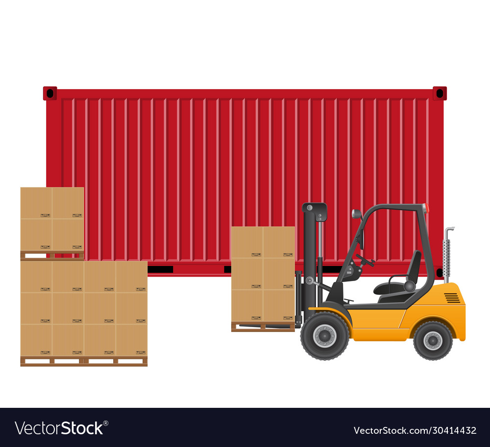 Forklift loading cargo container Royalty Free Vector Image