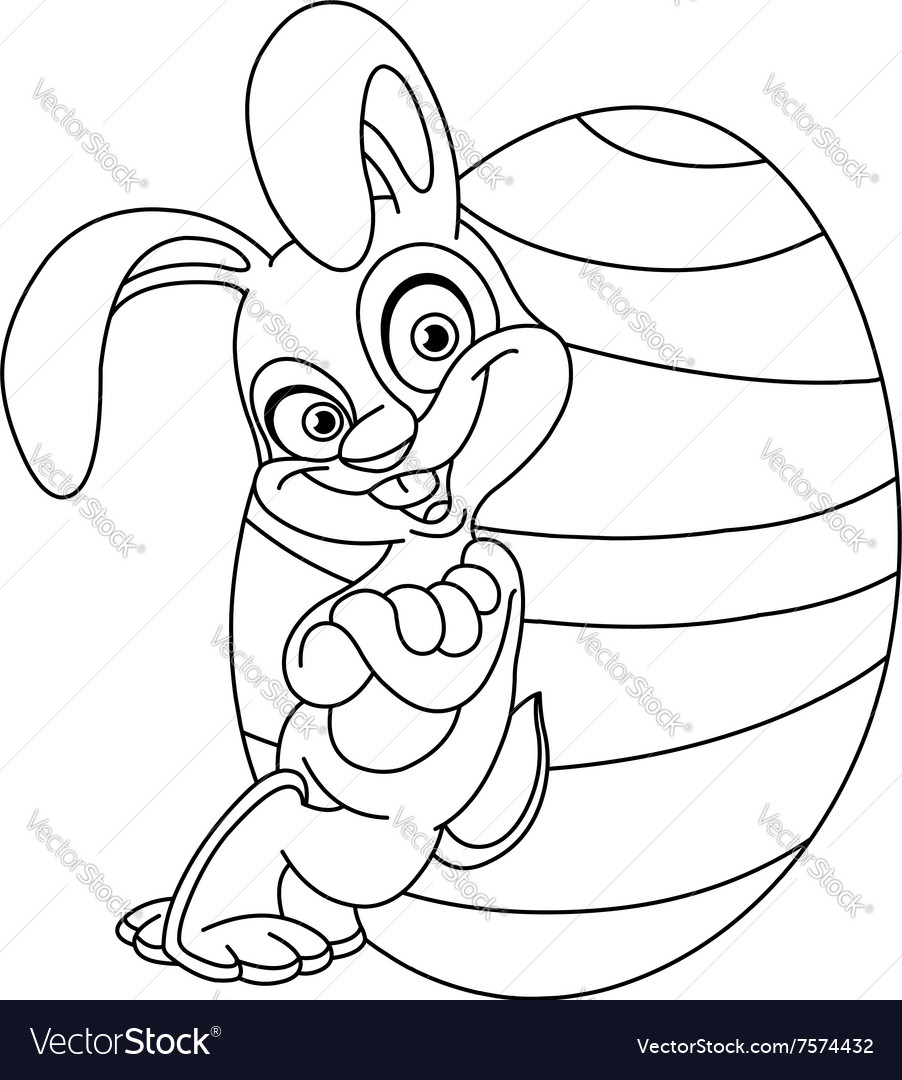Outlined bunny with easter egg Royalty Free Vector Image