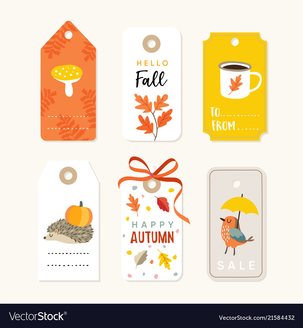 Retro set of cute autumn fall gift tags Royalty Free Vector