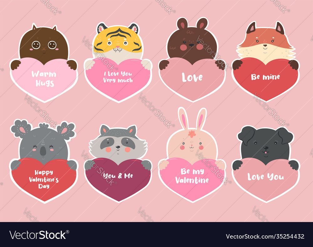 Set stickers for valentine s day with animals Vector Image