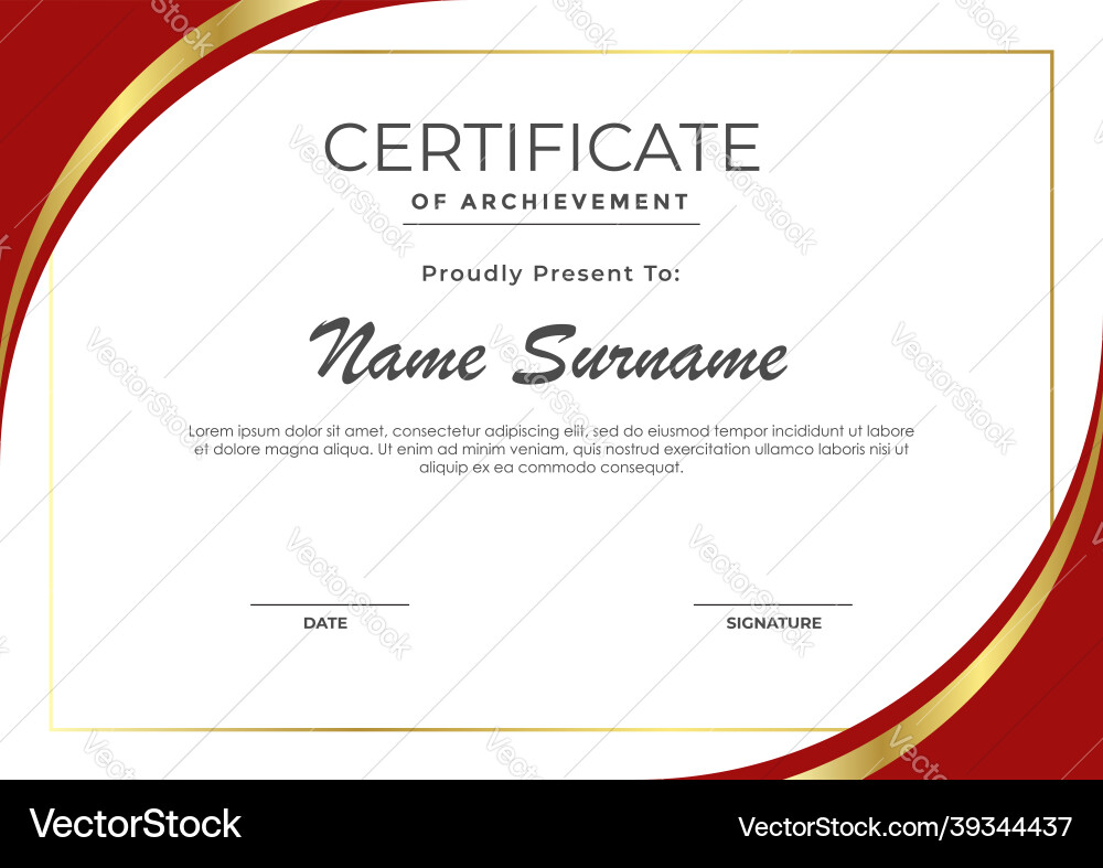 Elegant red and gold certificate template design Vector Image