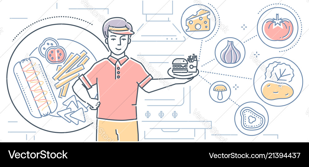 Fast food - colorful line design style Royalty Free Vector