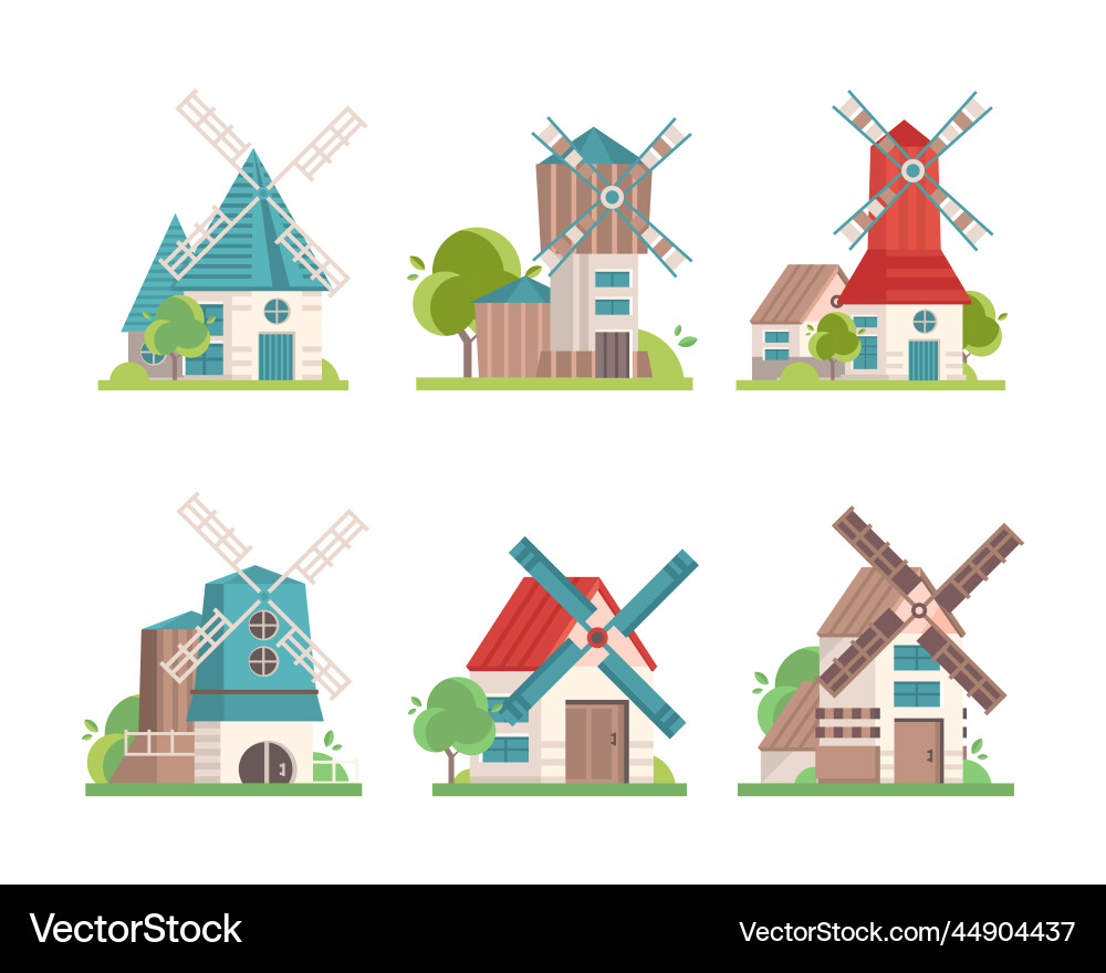 Flour mill with rotating wind-stick or blades as Vector Image