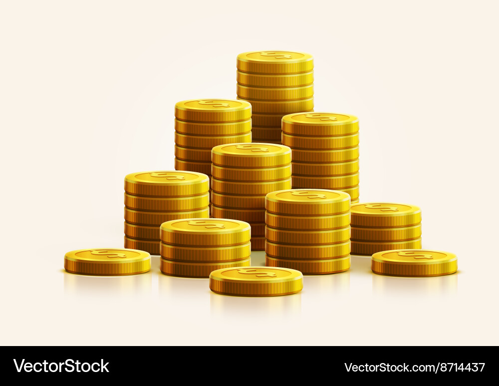 Gold coins isolated on white realistic theme Vector Image