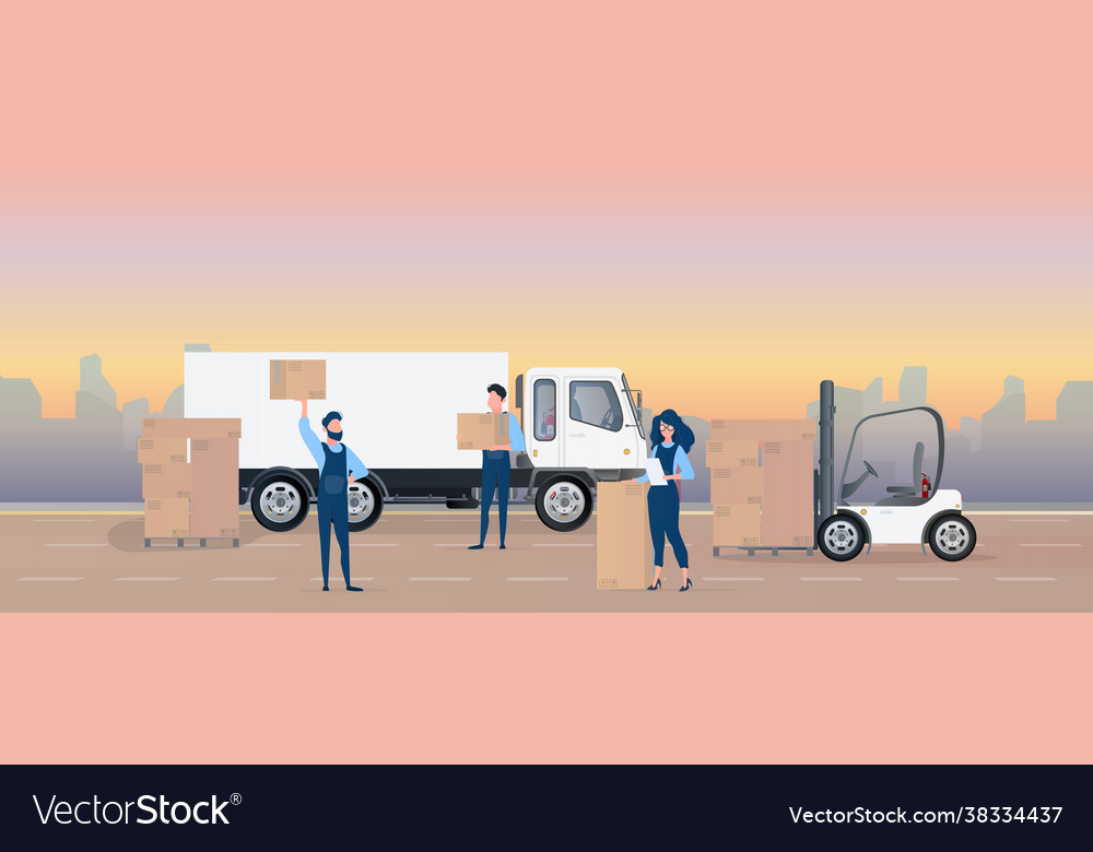 Loading cargo into car movers carry boxes Vector Image