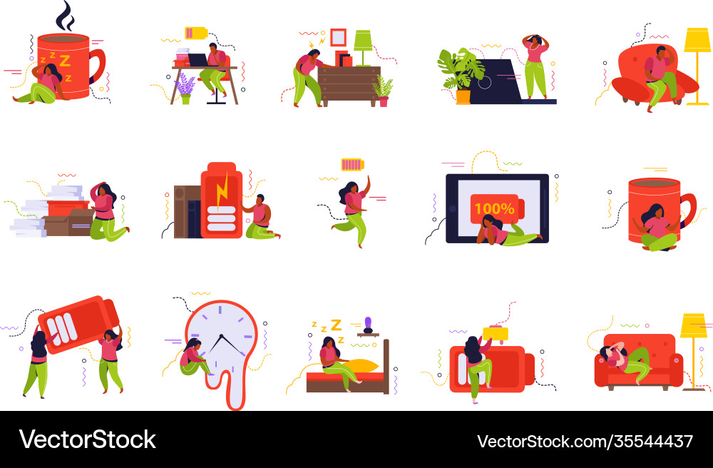 Low energy people recolor set Royalty Free Vector Image
