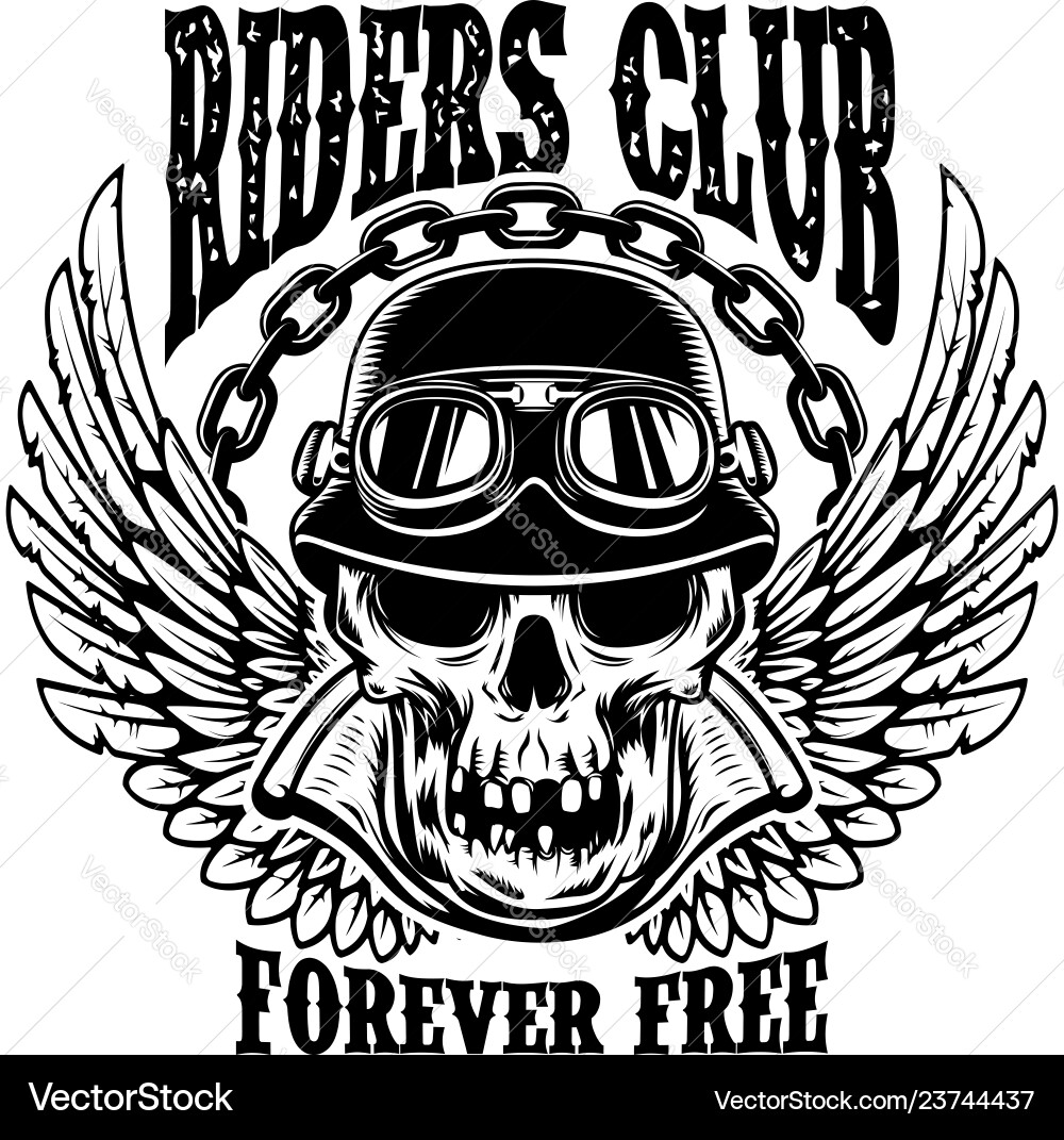 Riders club emblem template with biker skull Vector Image