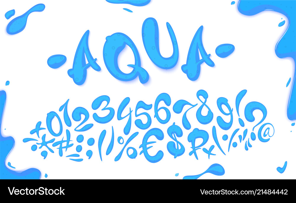 Aqua hand drawn signs and numbers Royalty Free Vector Image
