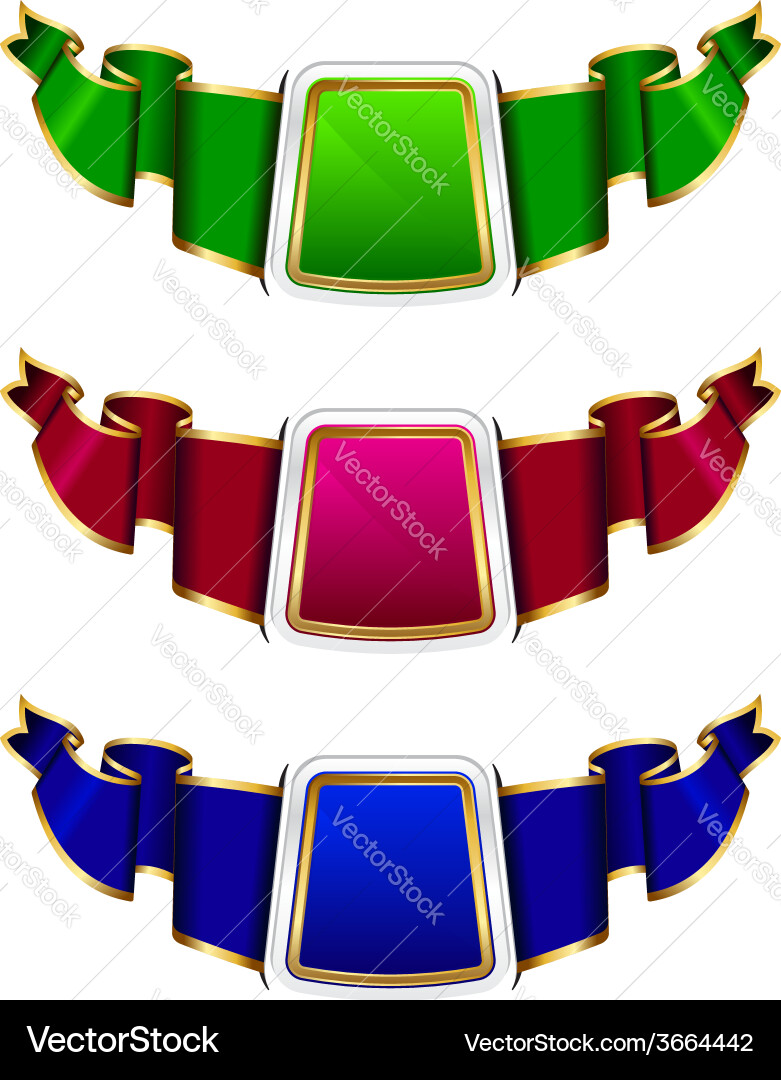Collection frame with ribbon in 3 color Royalty Free Vector