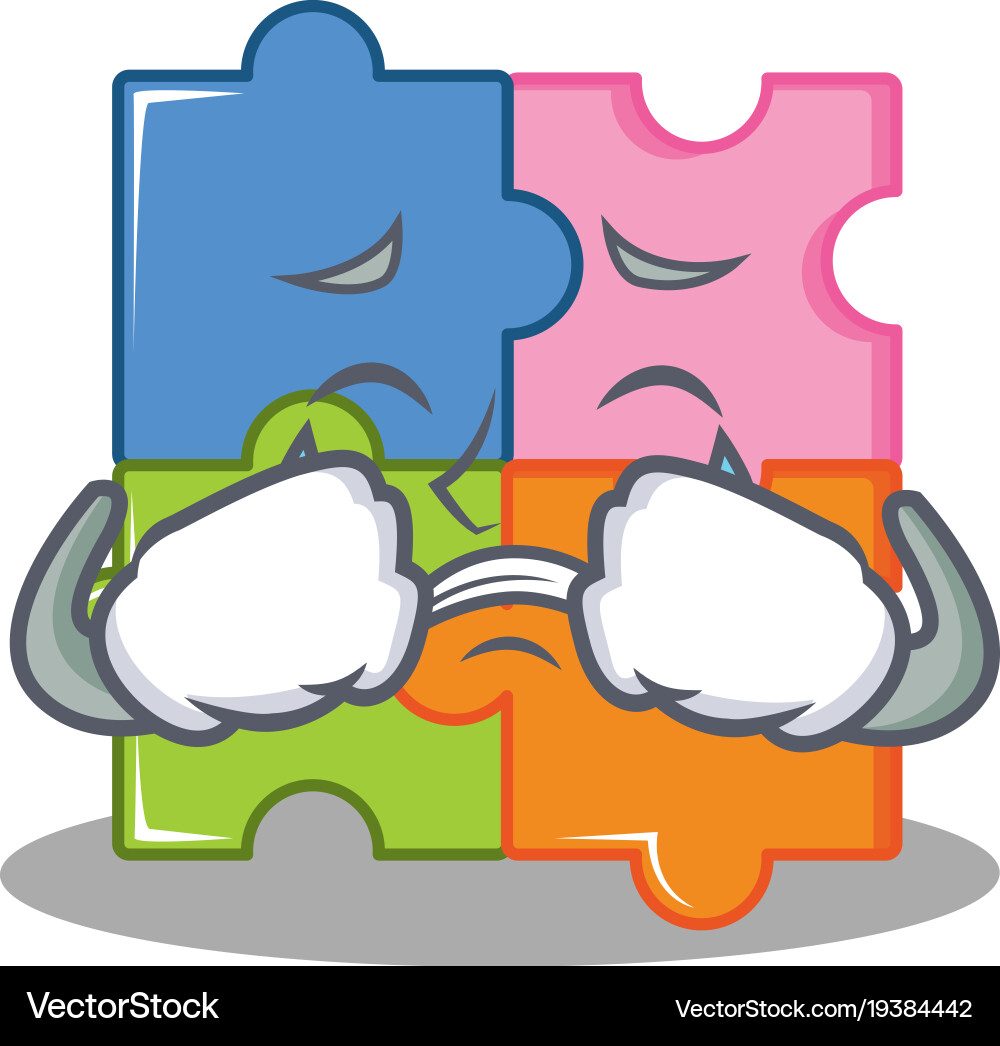 Crying puzzle mascot cartoon style Royalty Free Vector Image