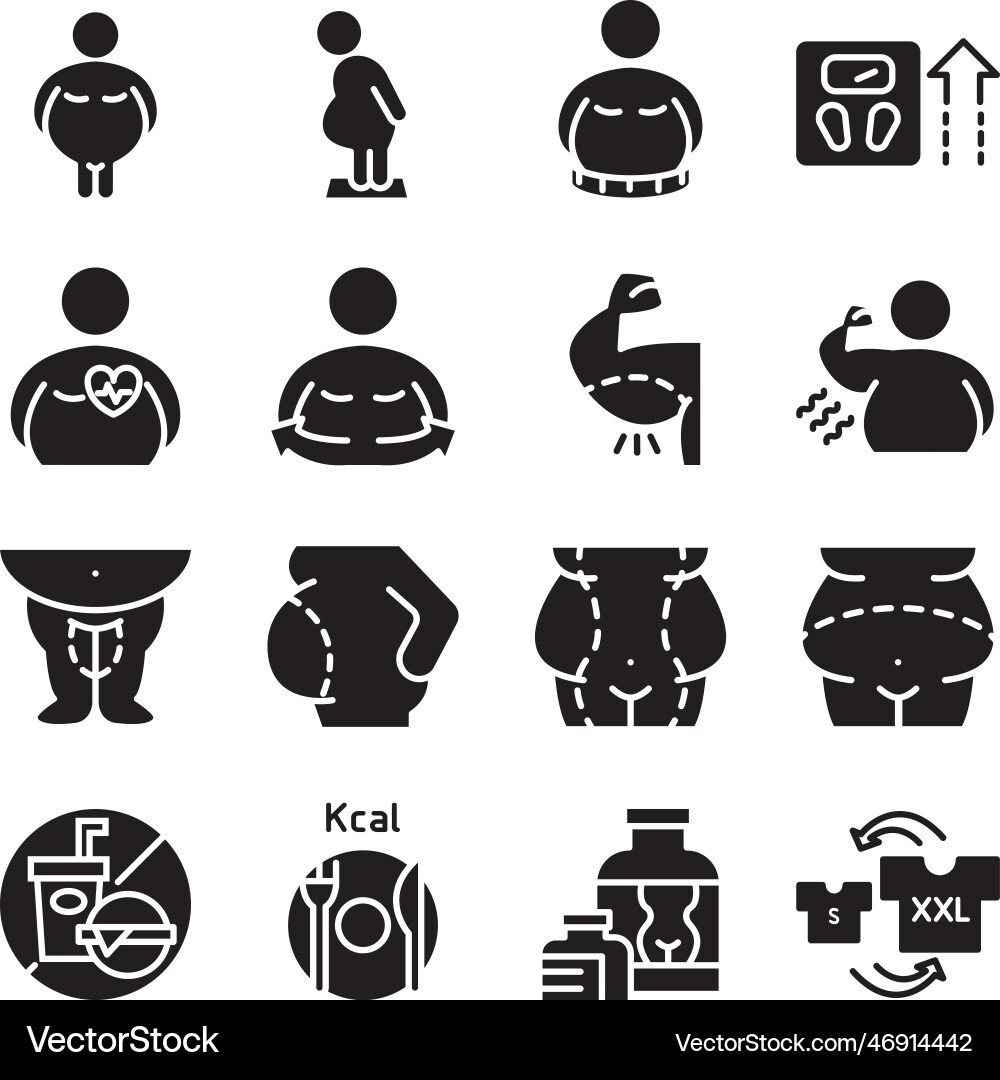 Fat overweight person icon set Royalty Free Vector Image