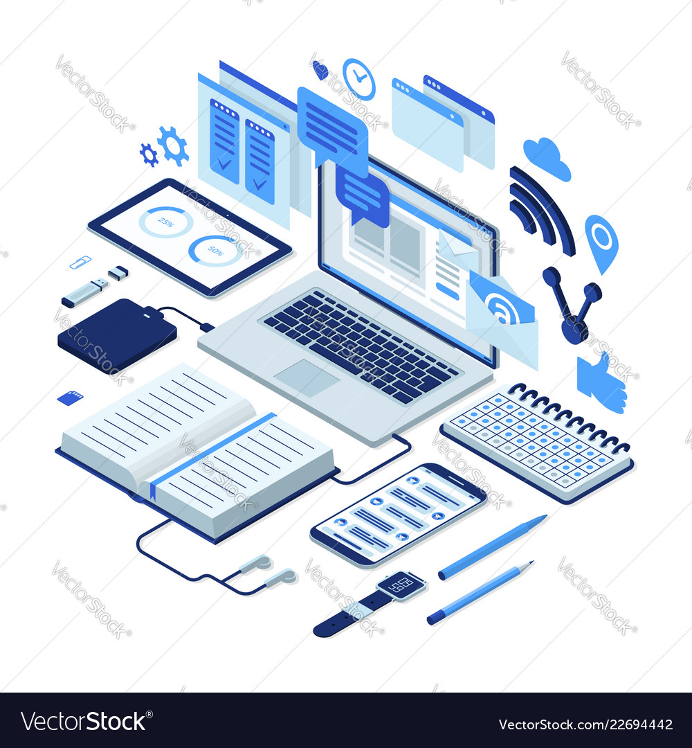 Isometric working process Royalty Free Vector Image