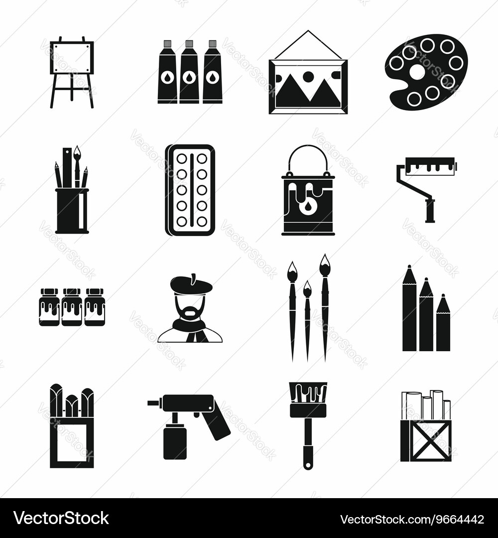 Painting icons set simple style Royalty Free Vector Image