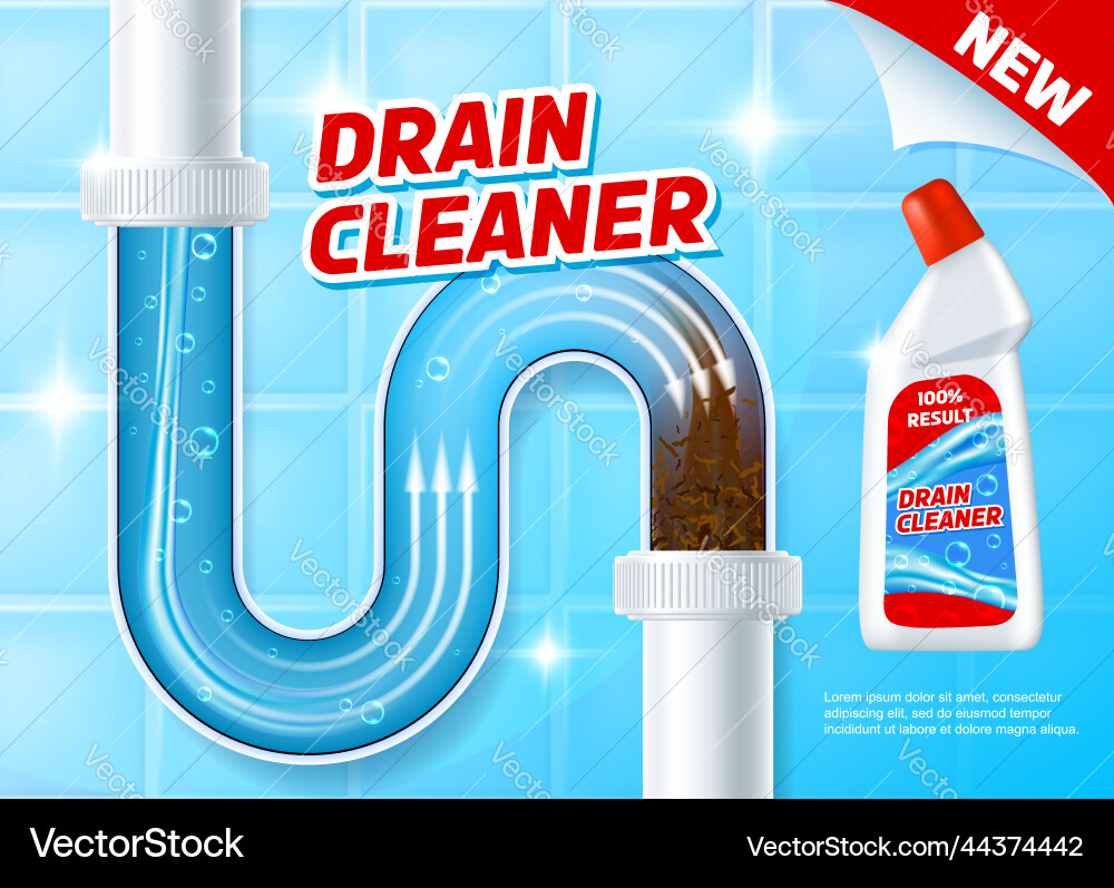 Pipe drain siphon clog cleaner product banner Vector Image