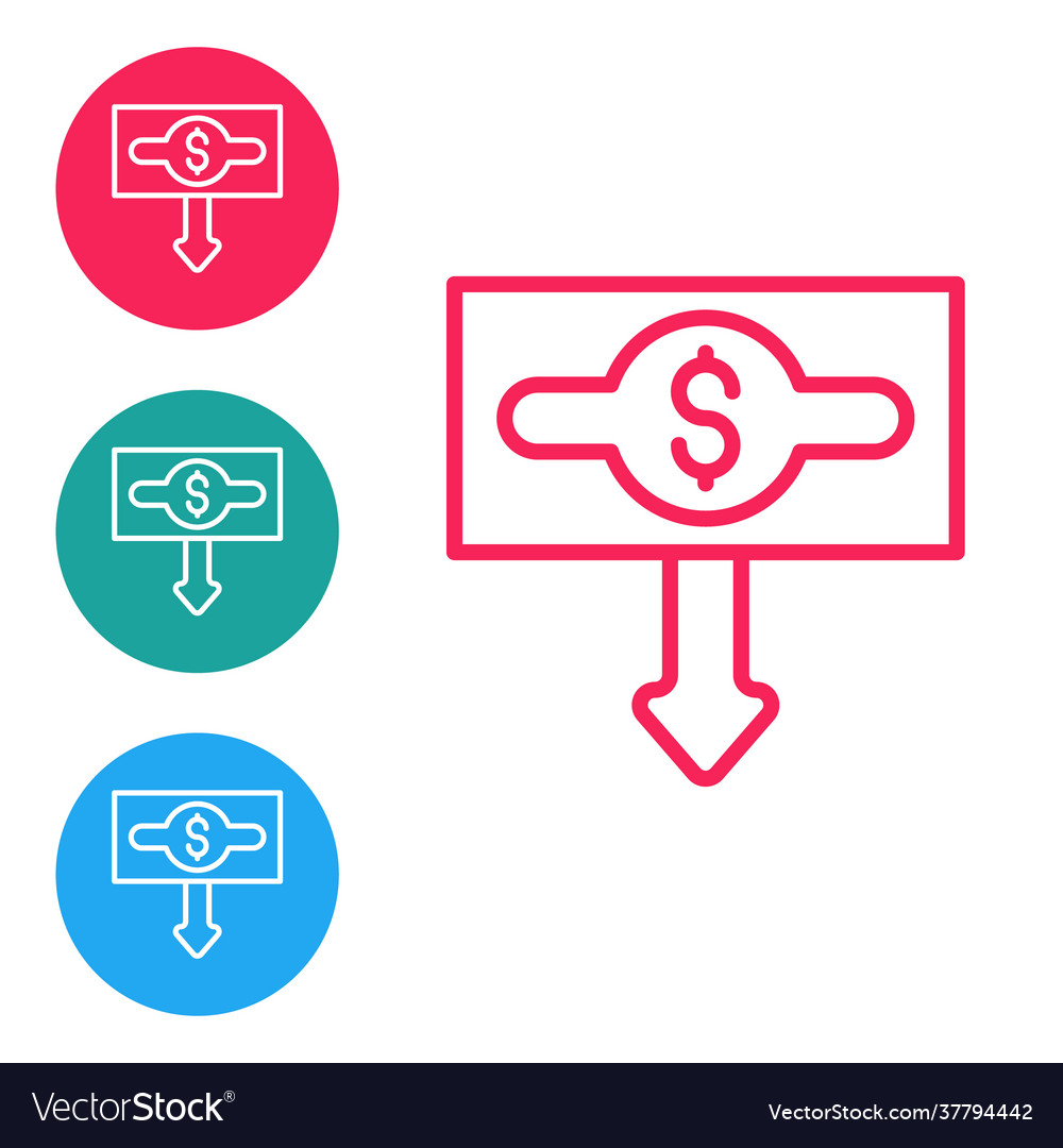 Red line dollar rate decrease icon isolated Vector Image