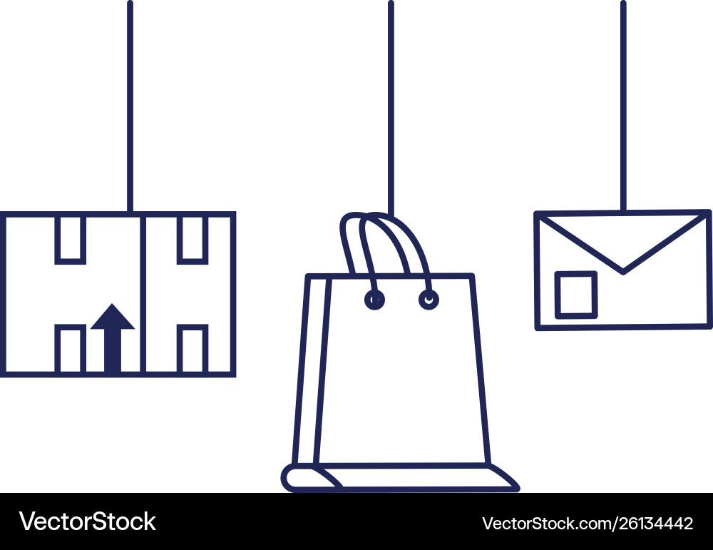 Shopping bag with box and envelope hanging Vector Image