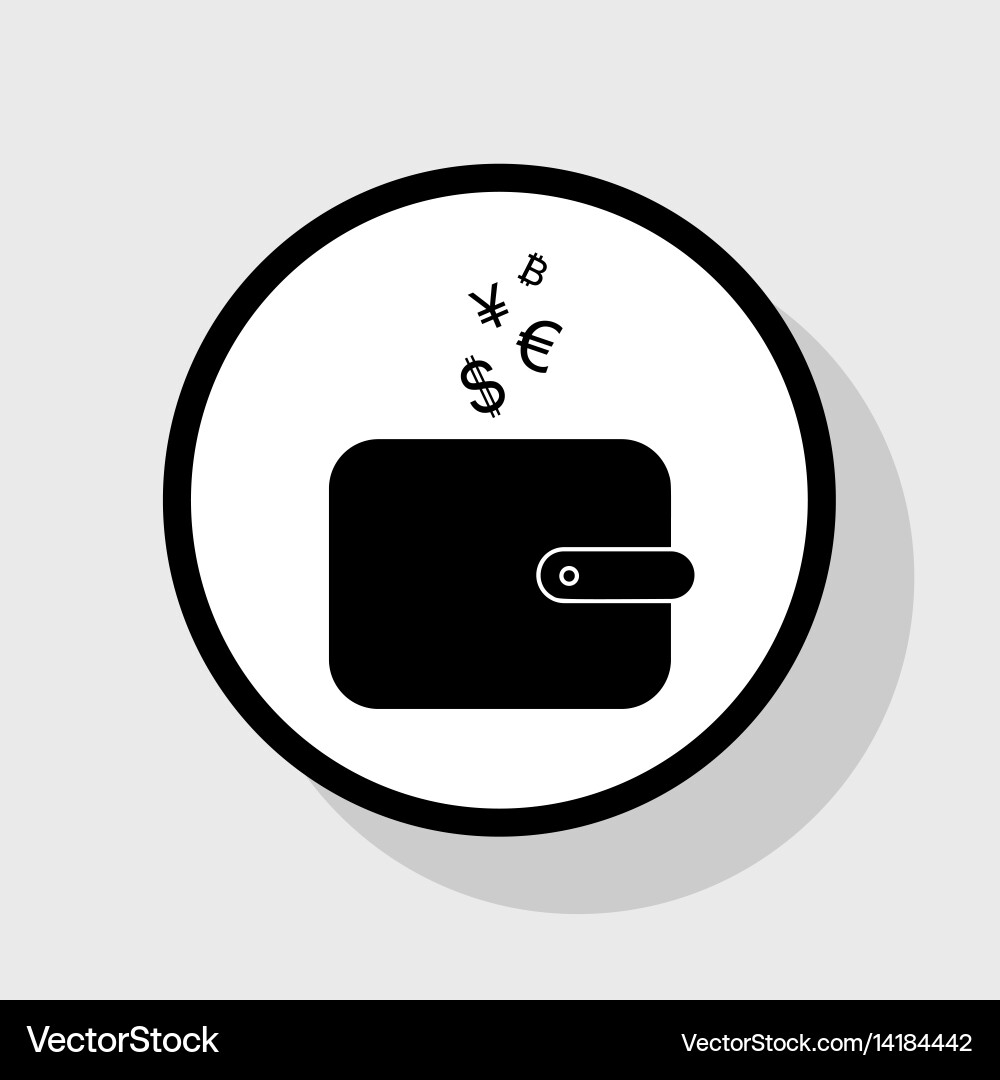 Wallet sign with currency symbols flat Royalty Free Vector